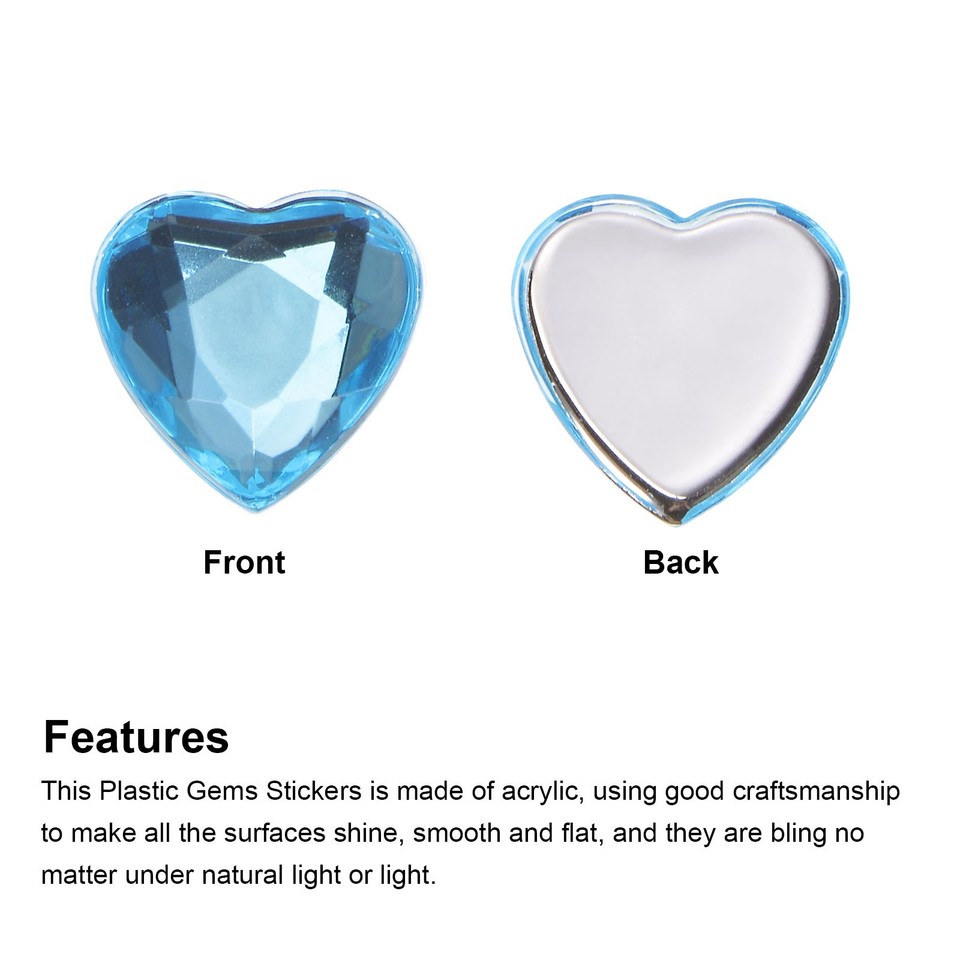 40 Pcs Acrylic Heart Rhinestone 15mm Flat Back Plastic Gems Light Blue ...
