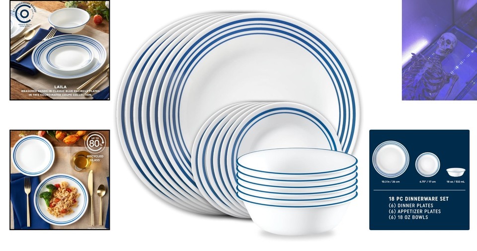 Durable Triple Layer Glass Dinnerware Set - 18 Pieces, Microwave Safe ...