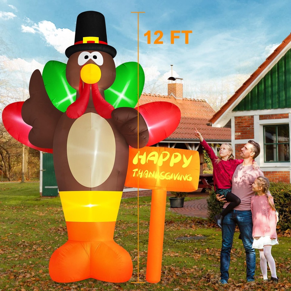 12 FT Giant Inflatable Turkey Thanksgiving Outdoor Decorations ...