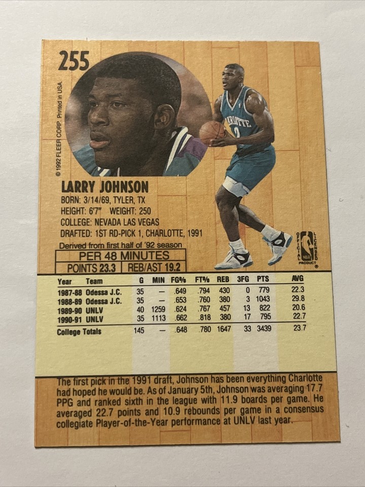1991-92 Fleer Basketball Larry Johnson Rookie Card #255 | eBay