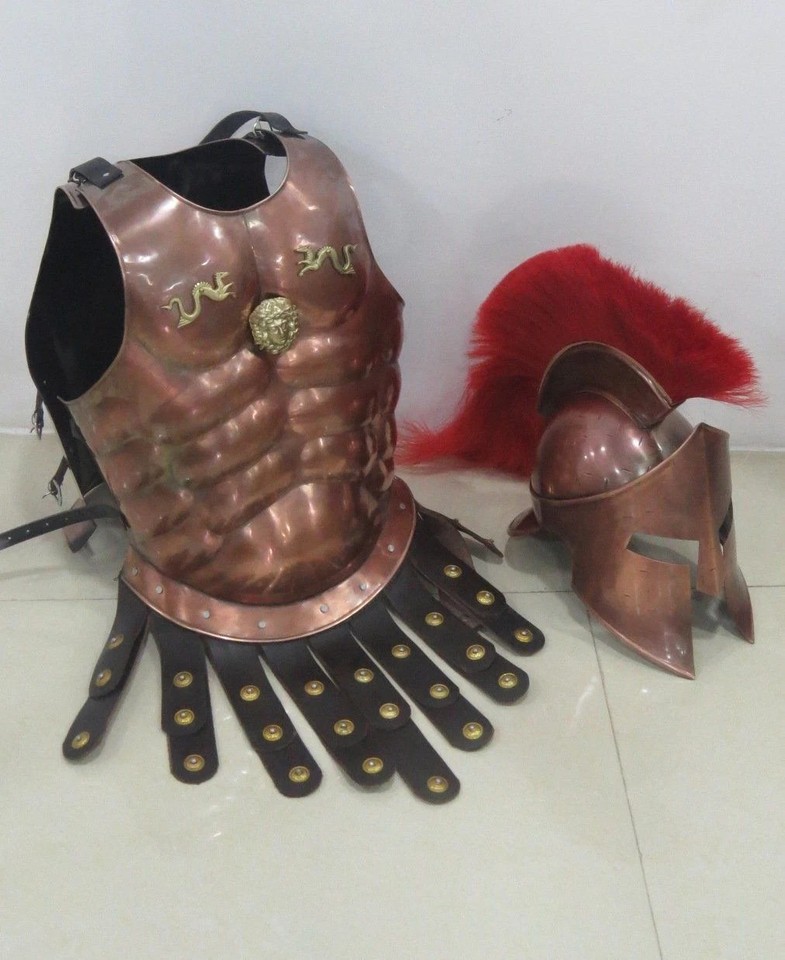 Medieval Copper Muscle Armour & Spartan Helmet Costume Set, Adult Size ...