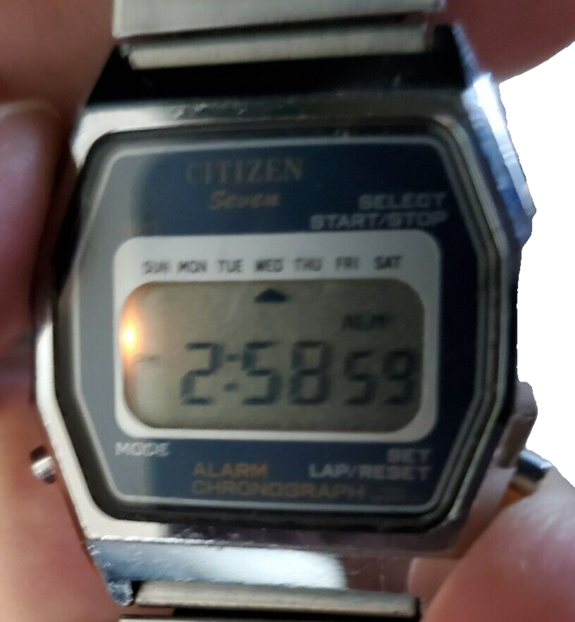 Vintage Citizen Seven Quartz Digital LCD Watch Alarm Chrono. Japan ...