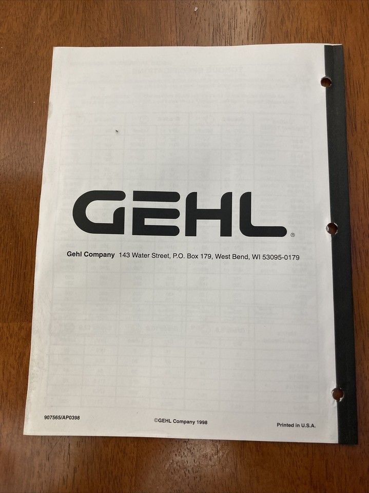 Unsealed Gehl 418/420 Finger Wheel V-Rakes SERVICE Parts Manual Form ...