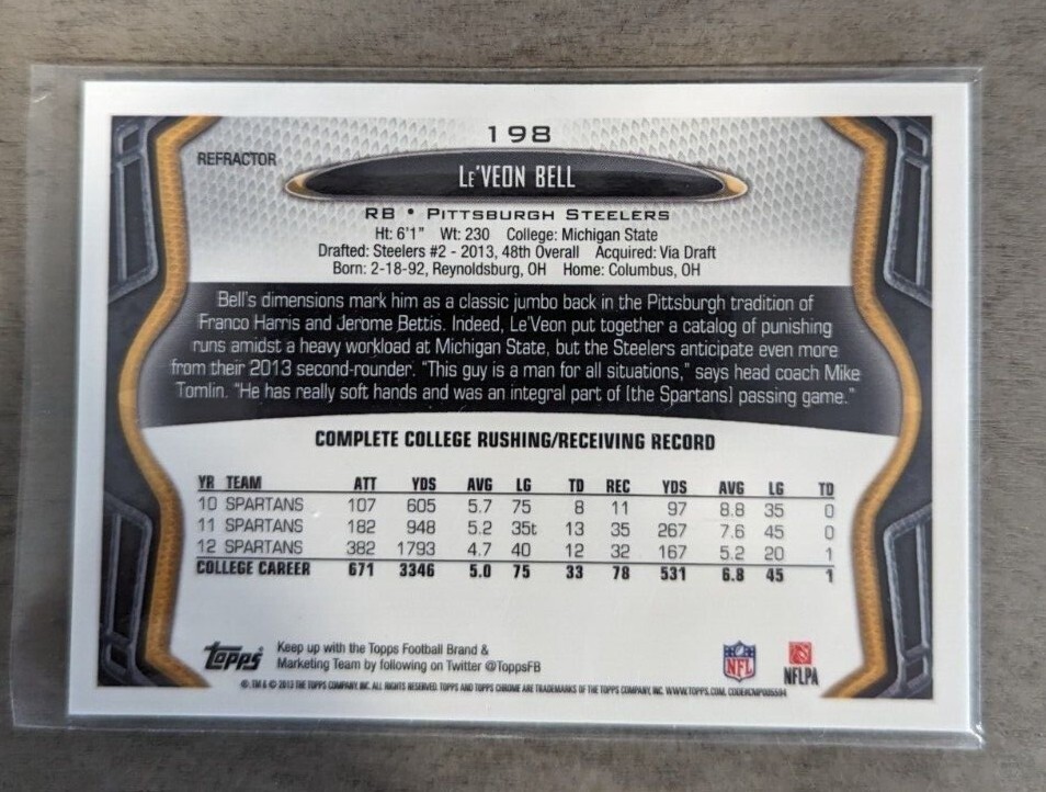 2013 Topps Chrome Le’Veon Bell Rookie Card Refractor #198 | eBay