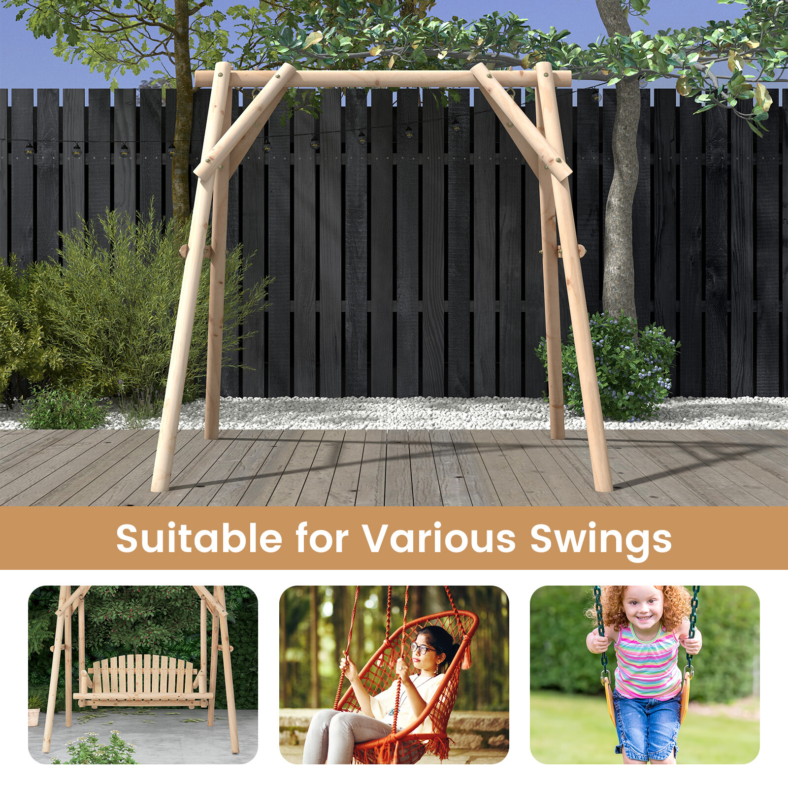 Wooden Swing Frame 67" Solid Wood Heavy Duty A-Frame Stand with Bars ...