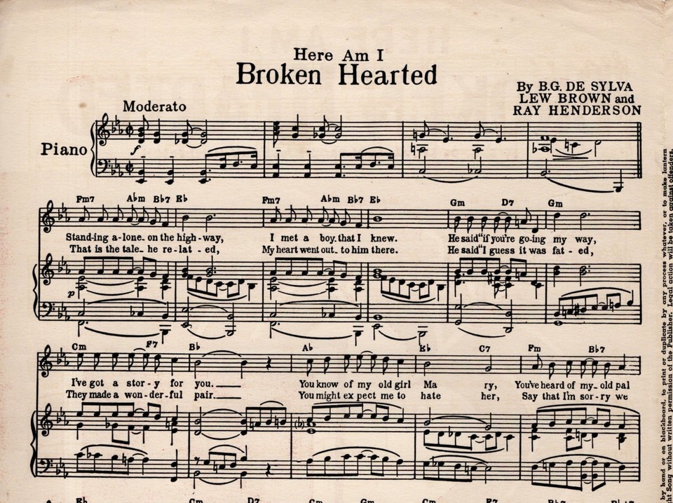 Sheet Music - Here Am I Broken Hearted | eBay