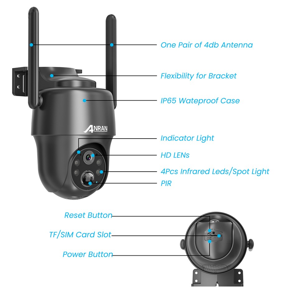 ANRAN 4G LTE Security Camera Outdoor Solar Battery Wireless CCTV with ...
