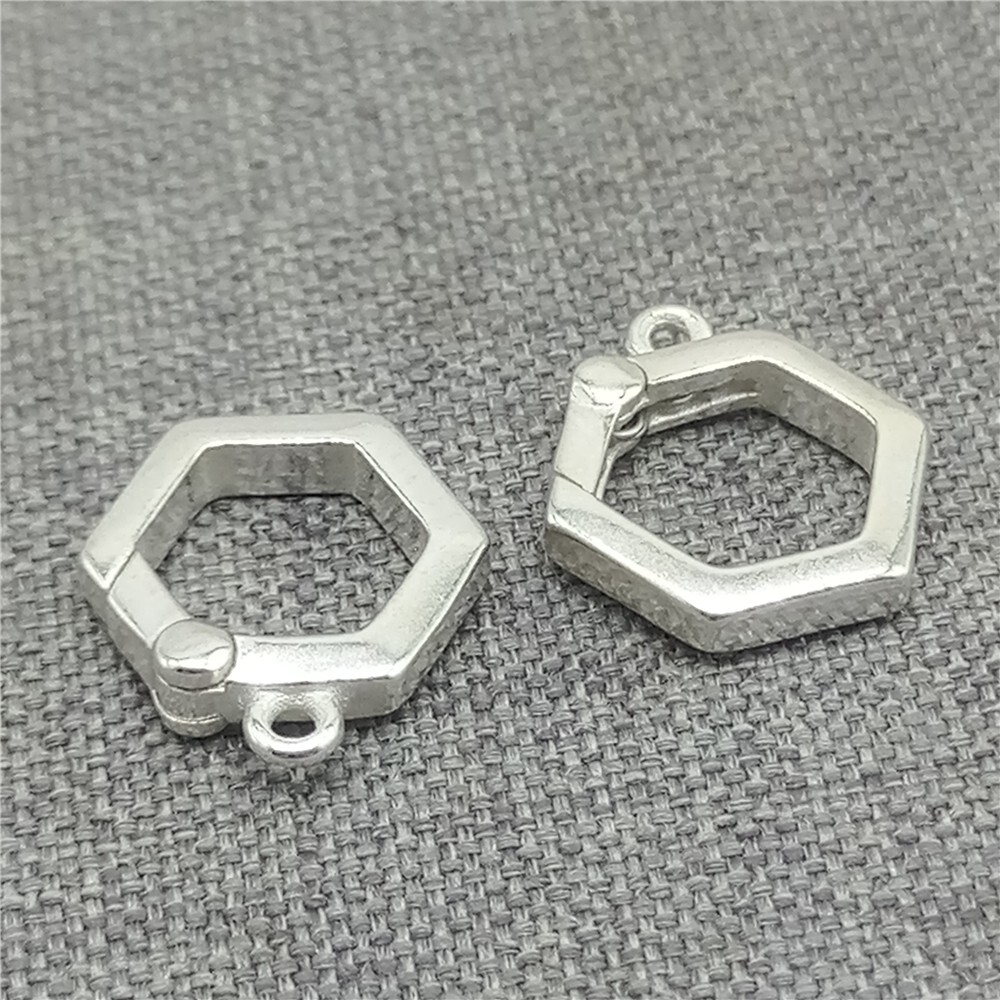 4pcs of 925 Sterling Silver Hexagon Spring Gate Push Clasps w/ Closed ...