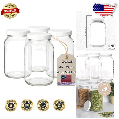 Wide Mouth Glass Jars with Airtight Lid - 1 Gallon for Cereal, Pasta ...