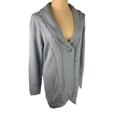 Medium Motto Women's Light Blue Long New Cardigan Sweater Single Button ...