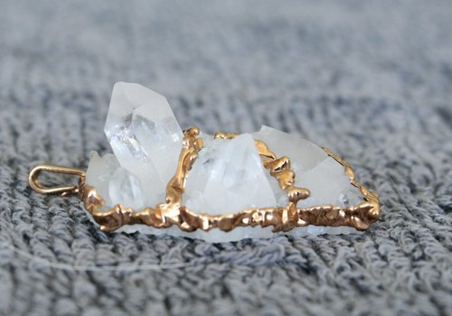 Gold Electroformed Natural QUARTZ Crystal Cluster Pendant | eBay