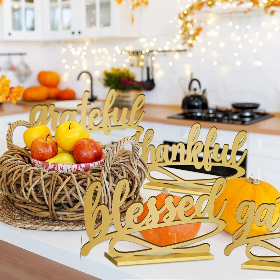 4 Pieces Thanksgiving Fall Letter Table Sign Thankful Grateful | eBay