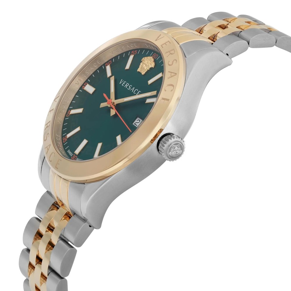 Versace Hellenyium Two-Tone Steel Green Dial Men Quartz Watch VEVK00620 ...