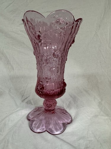 Vtg Fenton Vase w/Scalloped Edge Cabbage Rose Footed Large Dusty ...