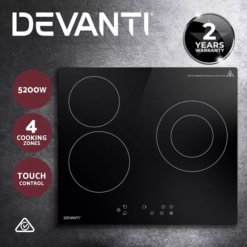 Devanti Electric Ceramic Cooktop 60cm Kitchen Cooker 4 Burner Hob Touch ...