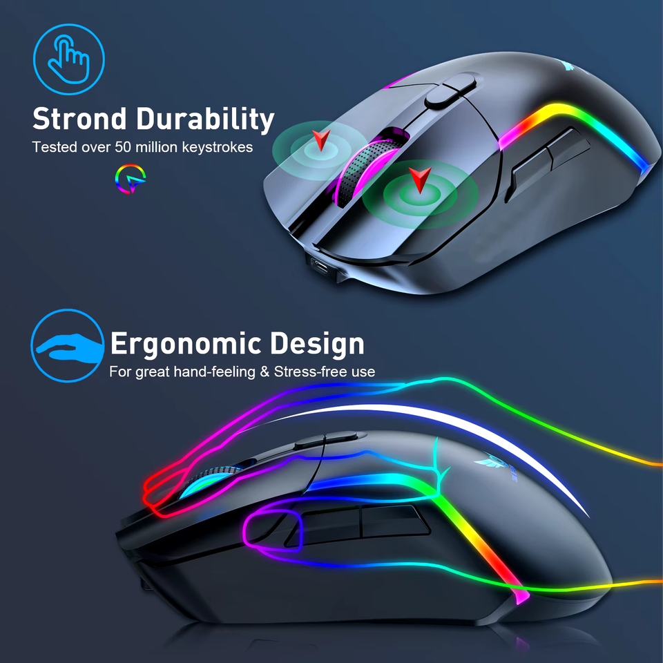 Rechargeable Wireless Gaming Mouse 2.4Ghz RGB Rainbow LED Light USB-C ...