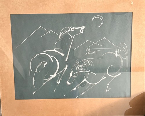 Original Chalk Chinese Hawaii Drawing Three Horses by John Chin Young ...