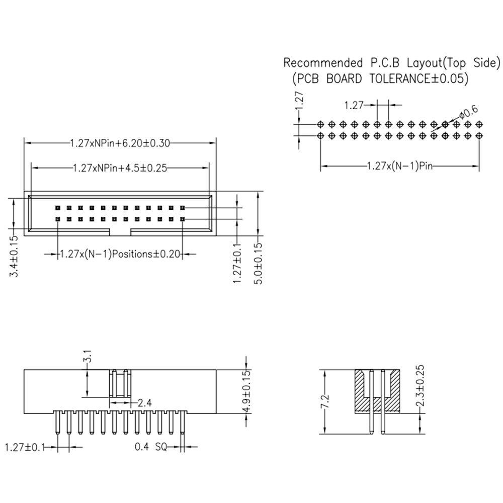 50Pcs 1.27mm Pitch 2x7 Pin 14 Pin DIP Male Shrouded PCB Box Header IDC ...