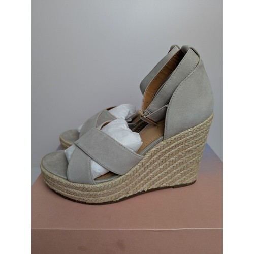 Lisa Vicky Gemi V Light Grey Suede Platform Wedge Sandals Womens Size ...