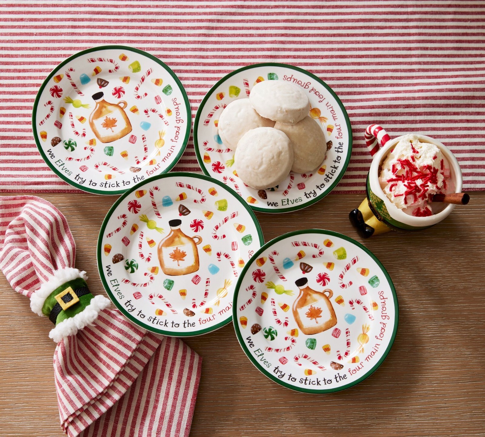 🎄Set of 4 Pottery Barn Elf Movie Appetizer Plates, Elf Food Groups🍬 ...