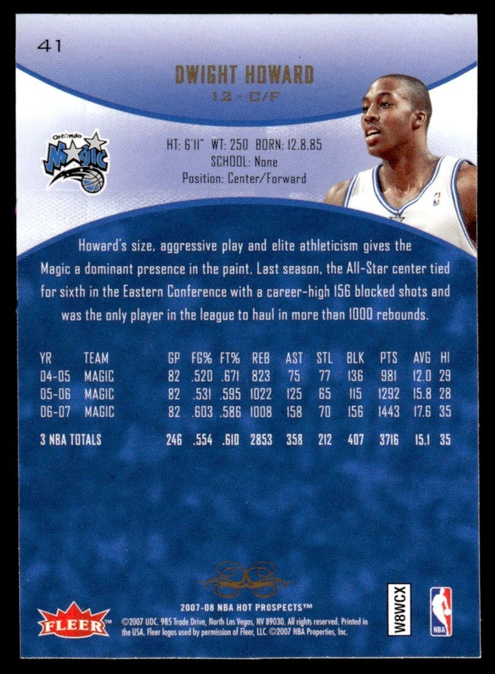 2007-08 Fleer Hot Prospects Dwight Howard Orlando Magic #41 | eBay