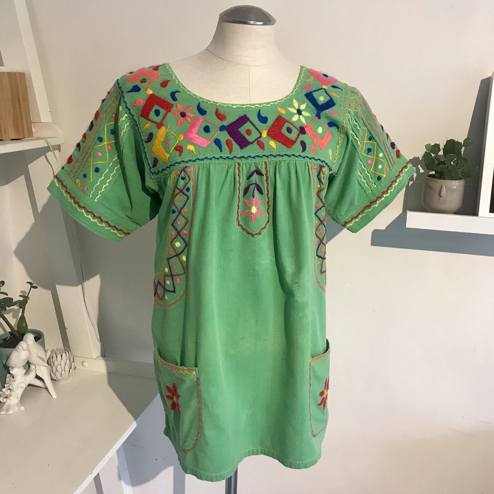 Vintage Mexican Embroidered Tunic Top, 1970s, Floral,… - Gem