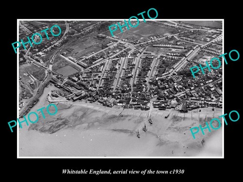 OLD POSTCARD SIZE PHOTO OF WHITSTABLE ENGLAND AERIAL VIEW OF THE TOWN ...