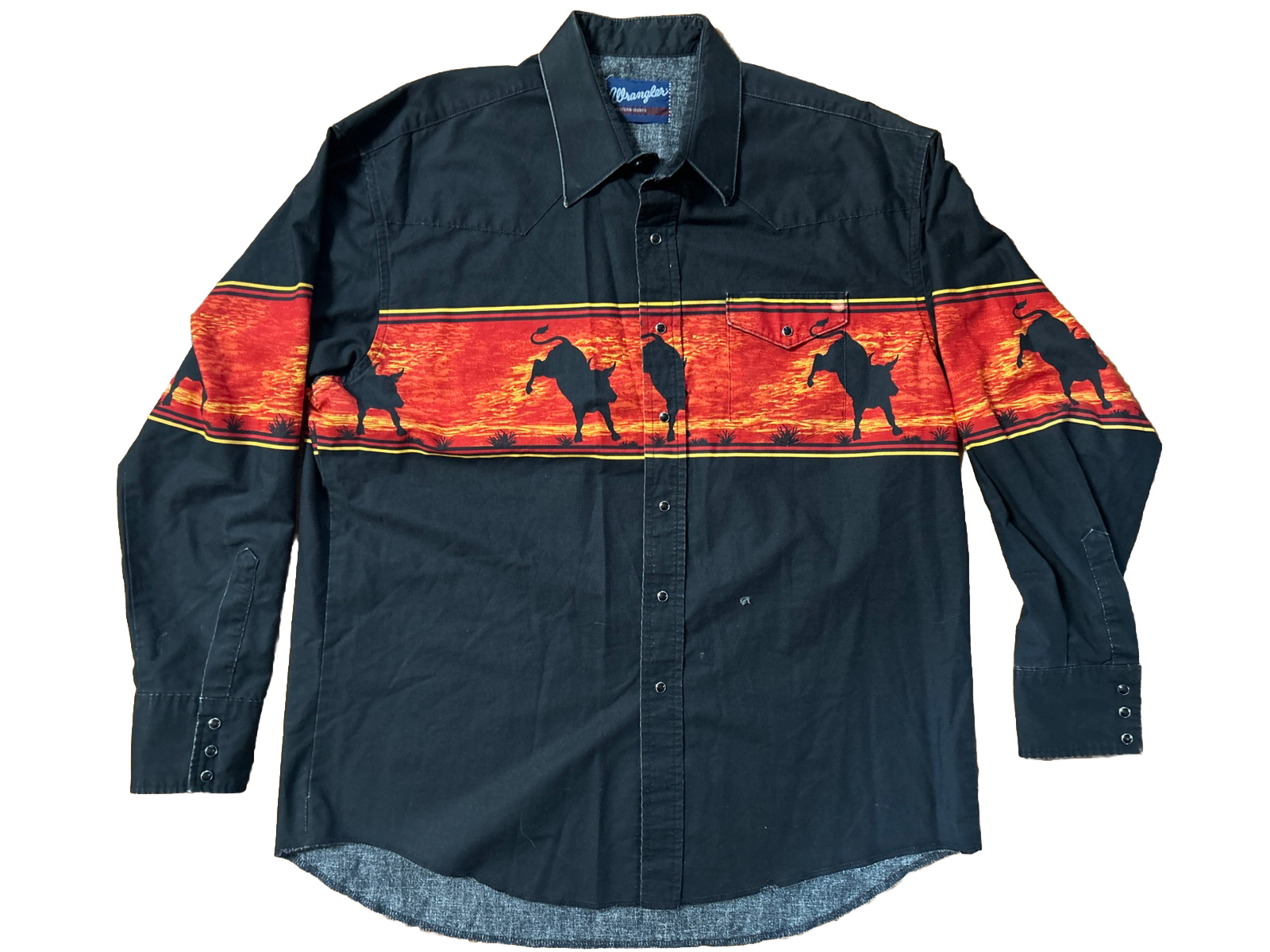 Rare Vintage 80s 90s Wrangler Bull Rodeo Pearl Snap U… - Gem