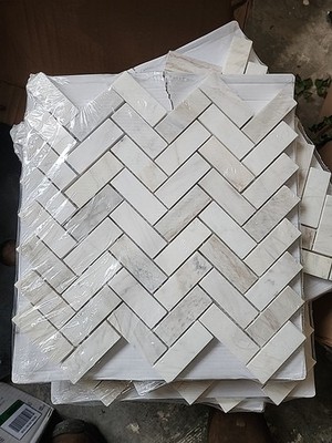 15 Pack Angora Herringbone 12"x12"x0.38" Polished Marble Mesh-Mount ...