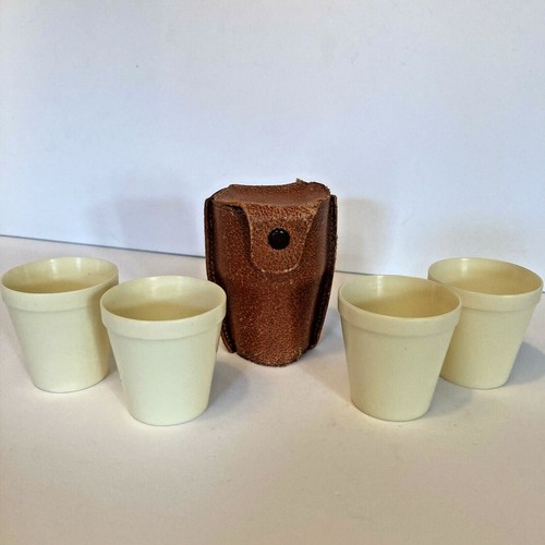 Vintage Set of 4 Stacking Plastic Shot Glasses with Leather Travel Case ...