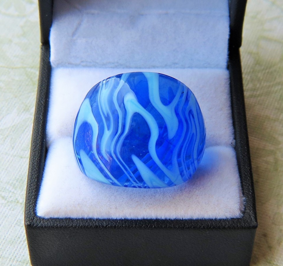 Bohemian Blown Glass Bling Ring Blue w/ Light Blue Swirl Each Unique ...