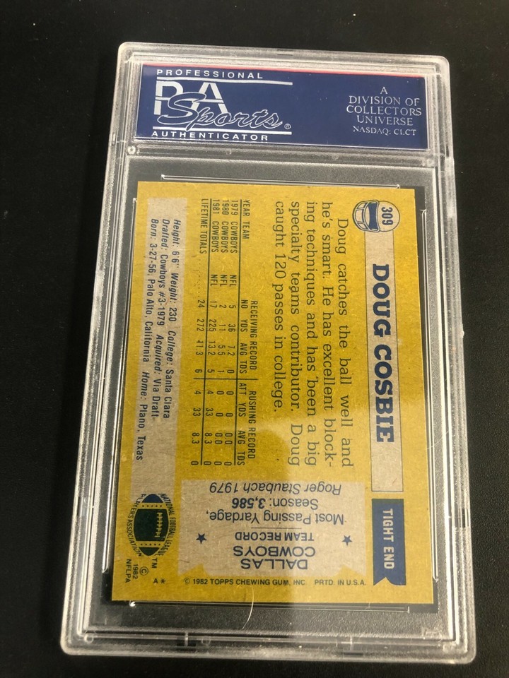Doug Cosbie 1982 Topps Football Rookie Card #309 PSA 10 GEM MT Cowboys ...