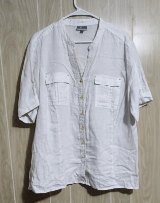 JM Collection Blouse. 100% Linen, White Size 16. | eBay