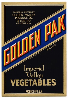 ORIGINAL CRATE LABEL VINTAGE C1941 FILE 7X9 GOLDEN PAK EL CENTRO ...