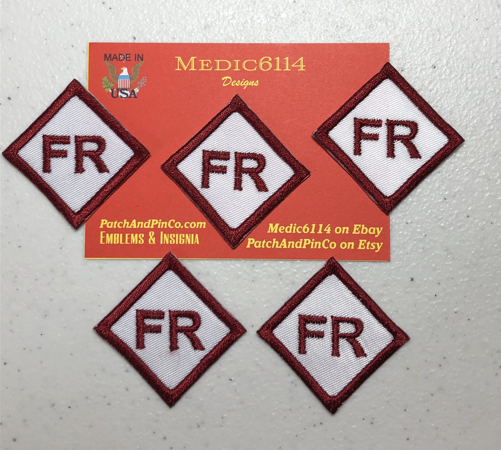 5 FR Patches Tags 1.75" Fire Resistant Retardant FRC White Red ...