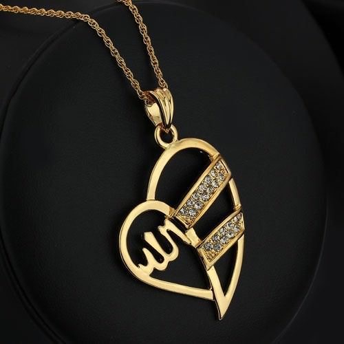 Fashion 18k gold plated Allah heart Pendant & Necklace ! Islam Jewelry ...