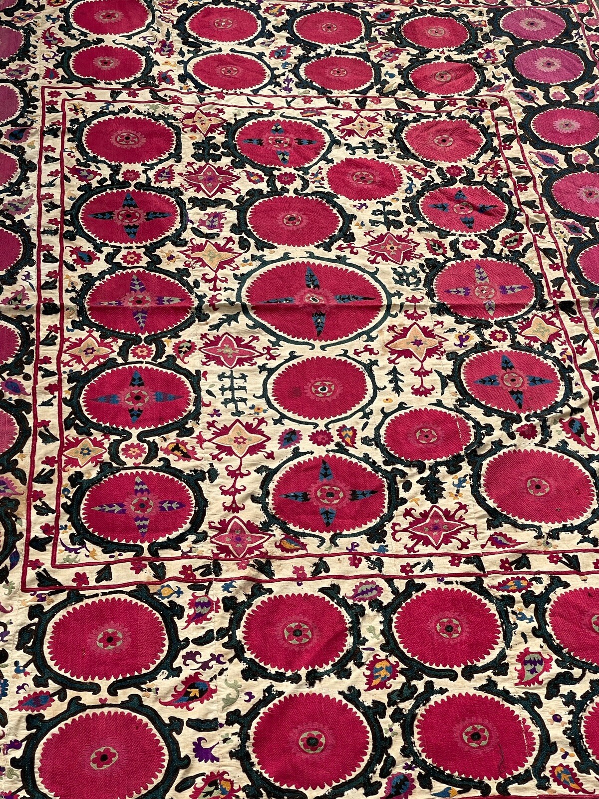 Antique Uzbek Hand Embroidered Silk Suzani Tablecloth Large Embroidery ...