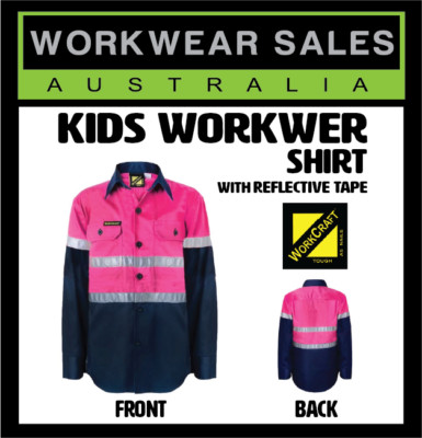Workcraft Kids Hi Vis Shirt + reflective tape hivis workwear ...