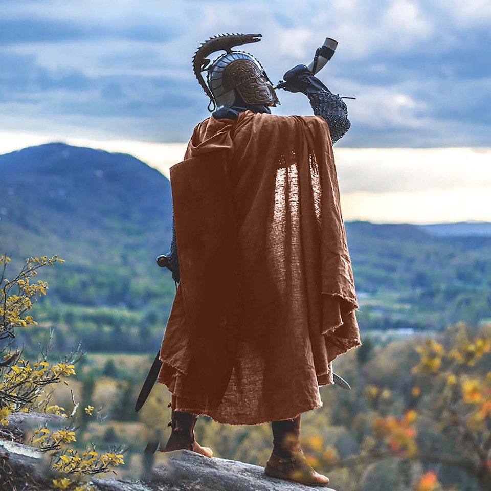 Rustic Linen Medieval Ranger Cloak Hooded LARP Cosplay Robe Knight ...