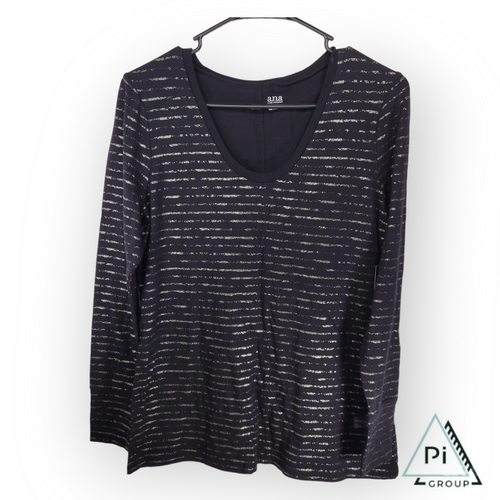 A.N.A. Women's Medium Black Long Sleeve Shirt Gold Stripes Party Emo ...