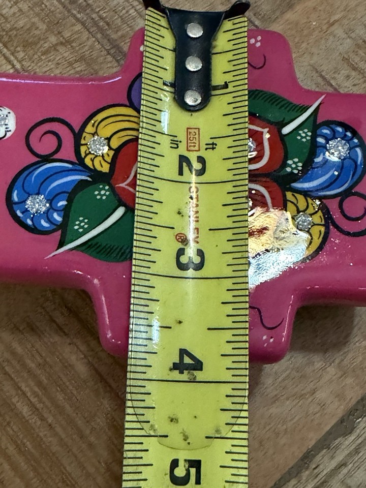 2 Mexican Cross Shape Trinket Boxes Hot Pink, Green 4x5” Hand Painted ...