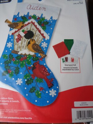 BUCILLA FELT JEWELED 18" CHRISTMAS BIRDS STOCKING KIT CARDINAL ...