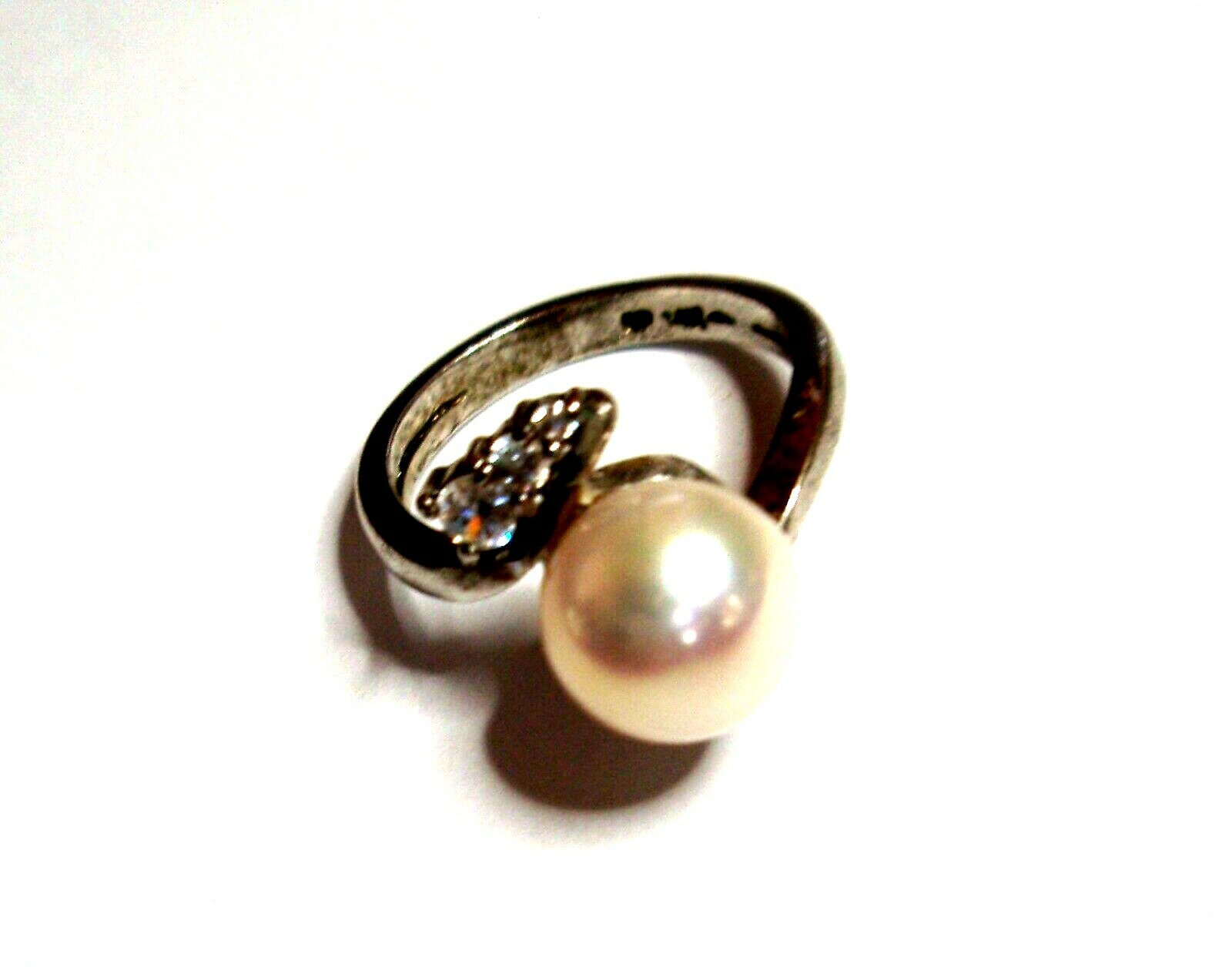 14K White Gold Pearl Passover Ring Clear Accents Size 6 | eBay