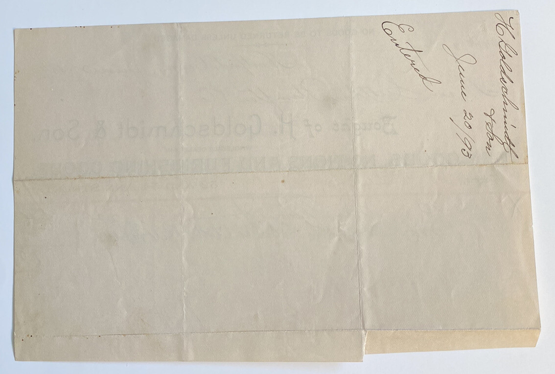 Antique 1893 H Goldschmidt & Son Dry Goods Hartford Connecticut ...