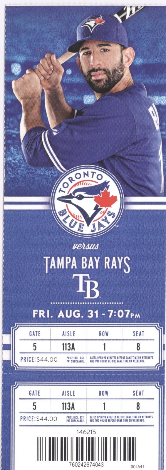 2012 Blue Jays vs Rays Ticket: Matt Joyce, Ryan Roberts & Edwin ...
