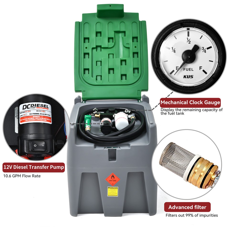 TAUS Portable Fuel Caddy Diesel Oil Transfer Tank 55 Gallon w/ 12V ...