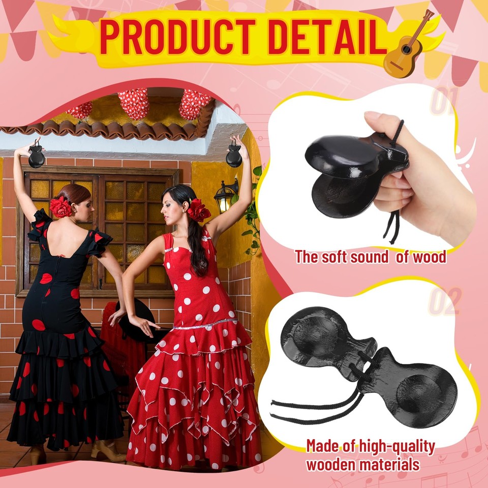 2 Pack Spanish Castanets Flamenco Castanets with String Traditional ...