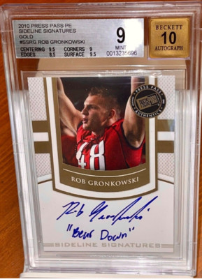 GOLD ROOKIE ON-CARD BEAR DOWN Rob Gronkowski 2010 Press Pass BGS AUTO ...