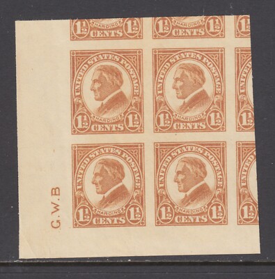 US Sc 576 MNH. 1925 1½c Warren G Harding, imperf GWB imprint corner ...