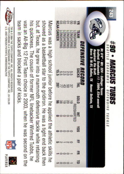 2004 Topps Chrome #243 Marcus Tubbs RC Rookie Card | eBay